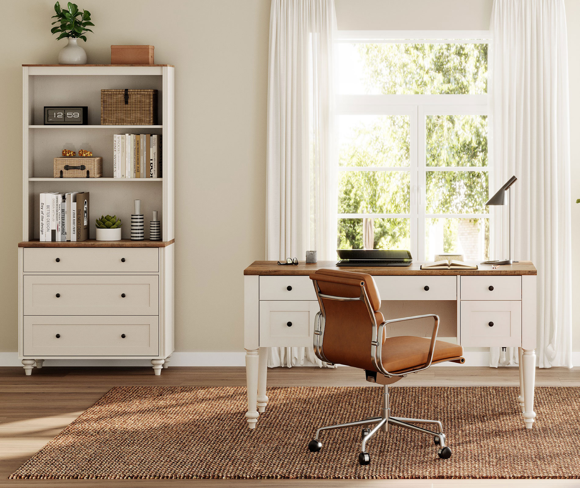 Alcott Hill® 2 - Piece Office Set, 56" Executive Desk & Bookcase With Drawers & Reviews | Wayfair